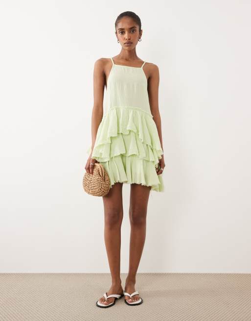 ASOS DESIGN – Limonkowa dwuwarstwowa sukienka letnia mini z ...