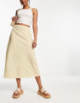 ASOS DESIGN linen bias midi skirt in natural | ASOS