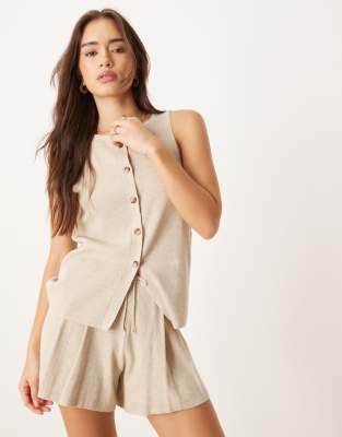 ASOS DESIGN linen blend knitted waistcoat in ecru (part of a set) | ASOS