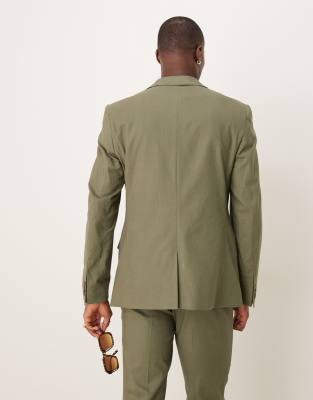 ASOS DESIGN linen blend skinny suit in olive | ASOS