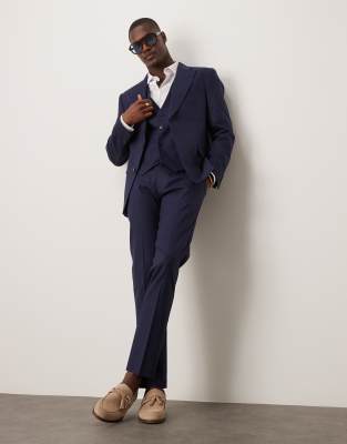 ASOS DESIGN linen blend slim suit in navy | ASOS