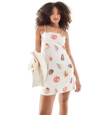 ASOS DESIGN linen cami dress in shell print | ASOS