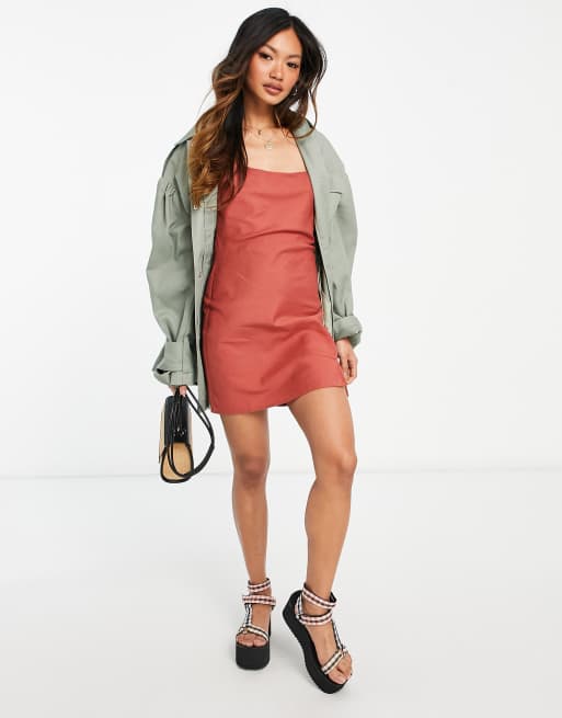 ASOS DESIGN linen cami mini sundress in rust | ASOS
