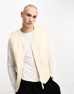 ASOS DESIGN linen look gilet in ecru | ASOS