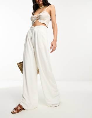ASOS DESIGN linen look wide leg trouser in white | ASOS