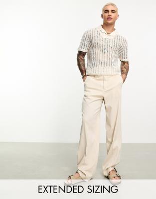 ASOS DESIGN linen mix wide leg smart pants in ecru crinkle | ASOS