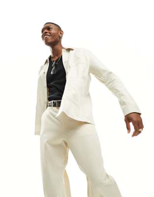 ASOS DESIGN linen mix worker summer jacket in beige | ASOS