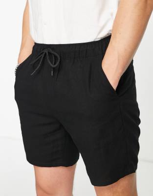 ASOS DESIGN linen slim shorts in black | ASOS