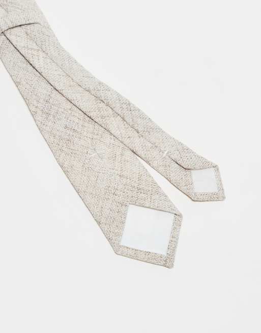 ASOS DESIGN linen textured tie in neutral | ASOS