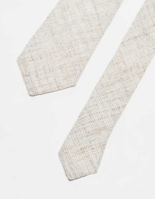 ASOS DESIGN linen textured tie in neutral | ASOS