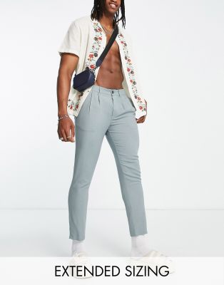 ASOS DESIGN linen trousers in cigarette fit in blue | ASOS