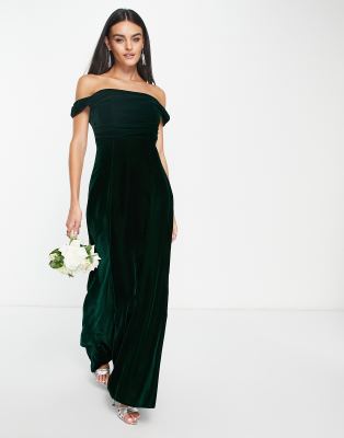 ASOS DESIGN - L'invitée - Robe longue en velours avec épaules dénudées et corset - Vert | ASOS