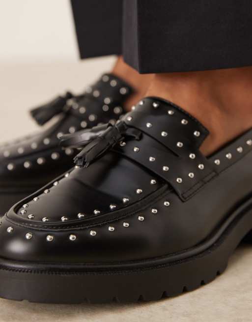 ASOS DESIGN loafers in black faux leather with stud | ASOS