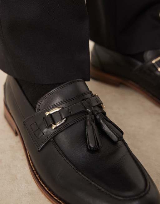 ASOS DESIGN loafers in black leather with gold hardware and tassel | ASOS