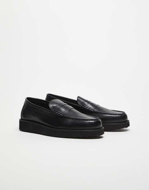ASOS DESIGN loafers in black leather with wedge sole | ASOS