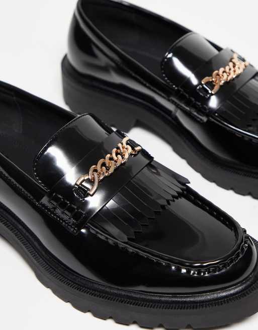 ASOS DESIGN loafers in black with gold chain | ASOS