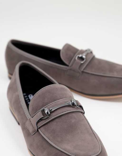 ASOS DESIGN loafers in gray faux suede with snaffle detail | ASOS