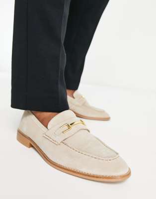 ASOS DESIGN loafers in stone suede with snaffle detail and natural sole ...