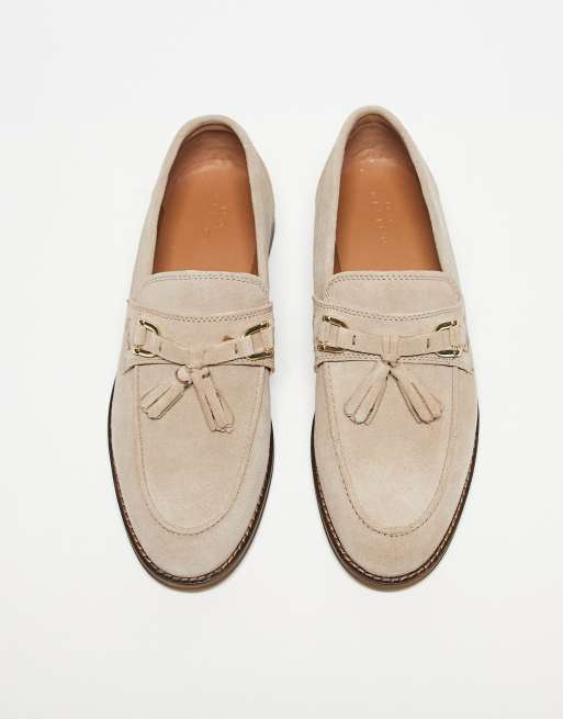 ASOS DESIGN loafers in stone suede with tassel | ASOS