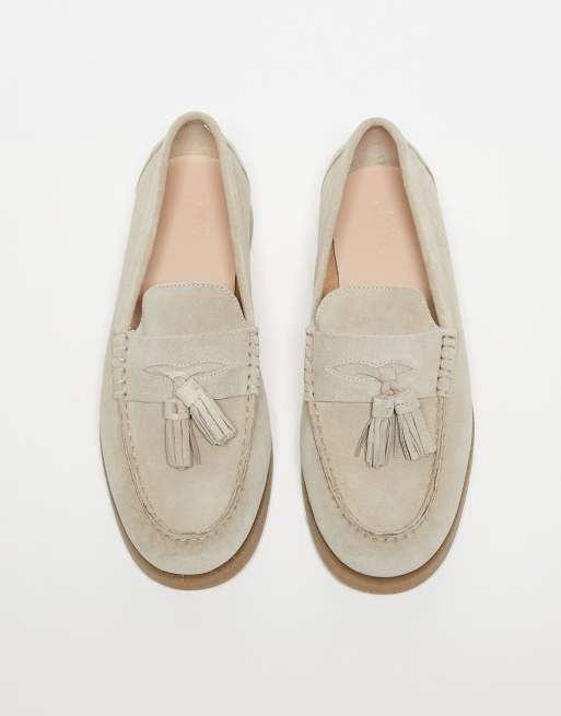 ASOS DESIGN loafers in stone suede with tassel | ASOS