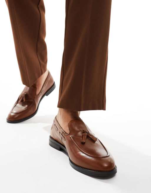 ASOS DESIGN loafers in tan leather with tassel | ASOS