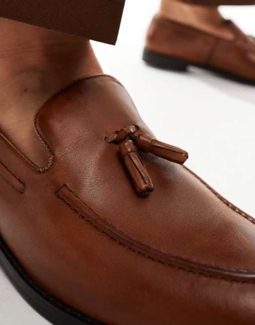 ASOS DESIGN loafers in tan leather with tassel | ASOS