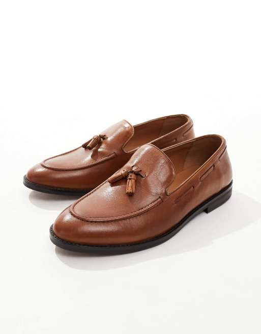 ASOS DESIGN loafers in tan leather with tassel | ASOS