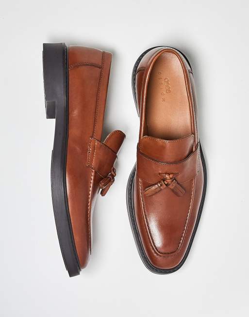 ASOS DESIGN loafers in tan leather with tassel | ASOS