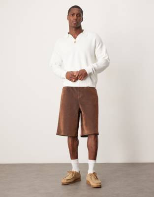 ASOS DESIGN long length denim jorts in tan | ASOS