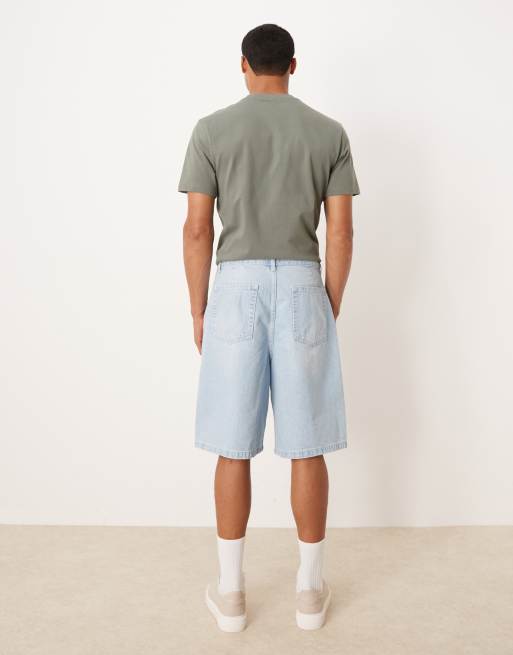 ASOS DESIGN long length double pleated denim jorts in bleach wash | ASOS