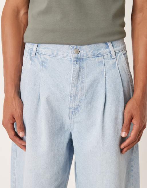 ASOS DESIGN long length double pleated denim jorts in bleach wash | ASOS