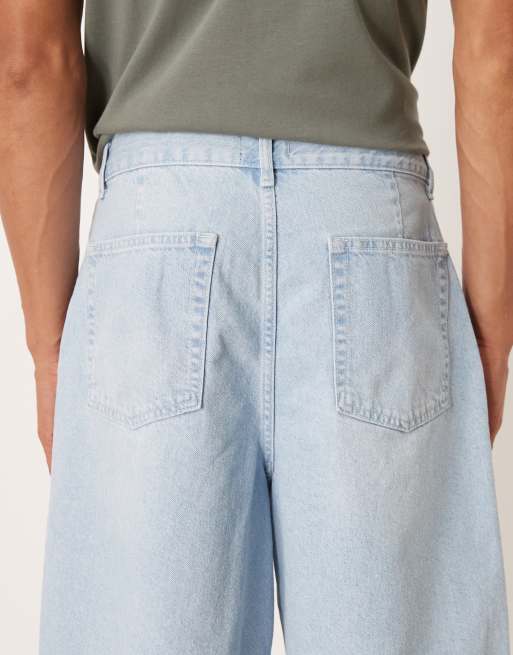 ASOS DESIGN long length double pleated denim jorts in bleach wash | ASOS