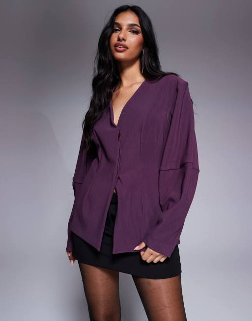 ASOS DESIGN long line jersey blazer top in plum | ASOS