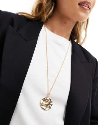 ASOS DESIGN long necklace with hammered disk pendant in gold tone | ASOS