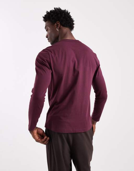 ASOS DESIGN long sleeve henley with dropped shoulder in burgundy | ASOS