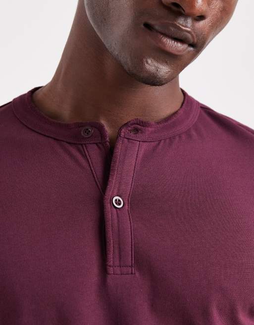 ASOS DESIGN long sleeve henley with dropped shoulder in burgundy | ASOS