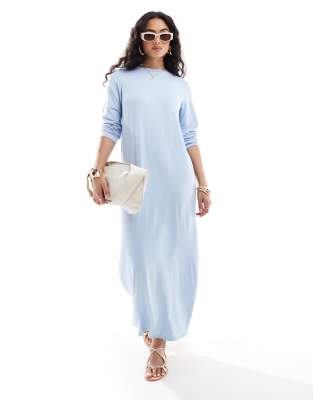 ASOS DESIGN long sleeve maxi t-shirt dress in light blue | ASOS