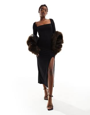 ASOS DESIGN long sleeve midi dress with cross back detail in black | ASOS