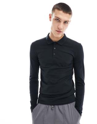 ASOS DESIGN long sleeve muscle fit polo in black | ASOS