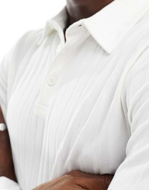 ASOS DESIGN long sleeve muscle fit ribbed polo in white | ASOS
