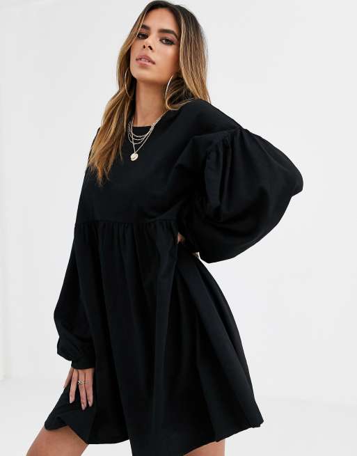 Asos Design Long Sleeve Oversize Smock Mini Dress Asos