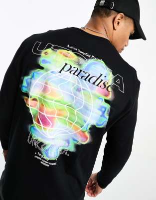 ASOS DESIGN long sleeve relaxed T-shirt in black with Utopia print | ASOS