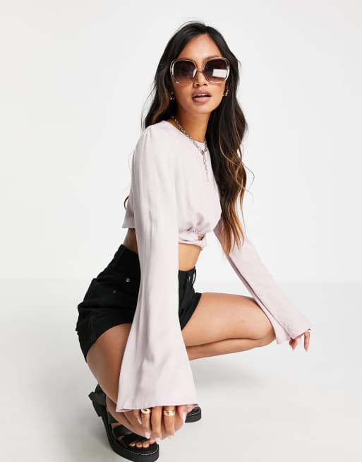 Asos Design Long Sleeve Top With Twist Detail In Pink Co Ord Asos