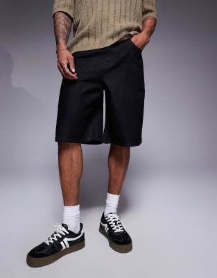 ASOS DESIGN longer length carpenter denim jorts in black | ASOS