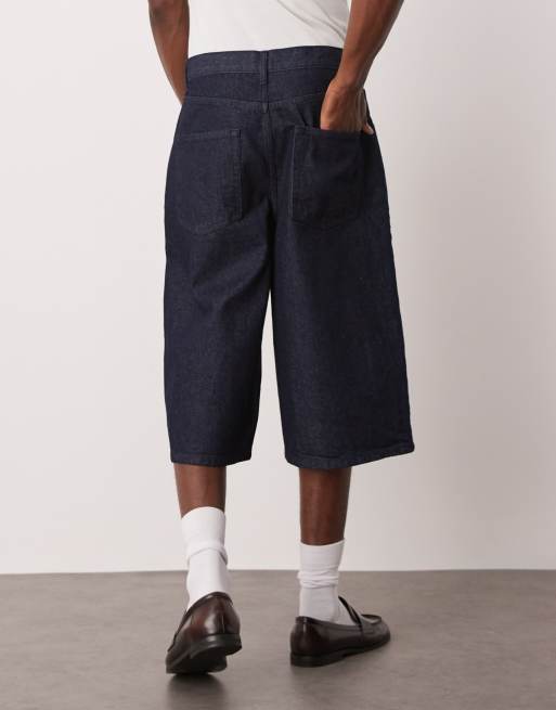 ASOS DESIGN longer length denim jorts with pleats in raw wash | ASOS