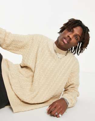 ASOS DESIGN longline cable knit sweater in oatmeal | ASOS