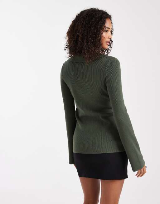 ASOS DESIGN longline collared cardigan in khaki | ASOS