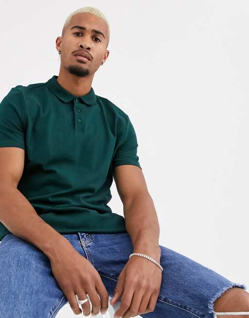 ASOS DESIGN longline jersey polo in green | ASOS