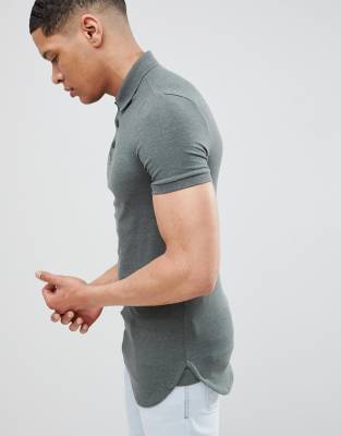 ASOS DESIGN longline muscle fit jersey polo with bound curved hem in ...