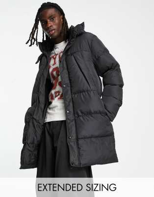 ASOS DESIGN longline puffer coat with detachable hood in black | ASOS